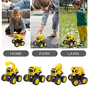 EROCK 360° Rotating Stunt Monster Truck Toys, 1:64 Scale 4 Pack Friction Powered Toy Cars Push and Go Vehicles Playset for Kids Birthday Christmas Party Gift for 3-8 Years and Older Boys Girls.(C)