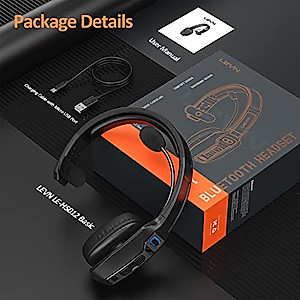 LEVN Bluetooth Headset with Microphone, Trucker Bluetooth Headset with AI Noise Cancelling & Mute Button, Wireless On-Ear Headphones 60 Hrs Working Time, for Trucker Home Office Remote Work Zoom