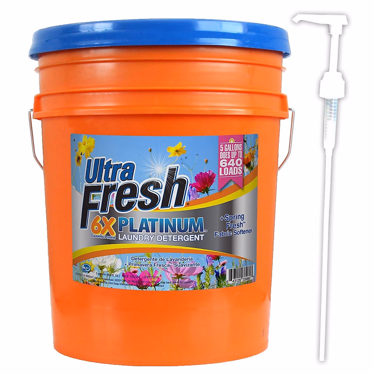 Ultra Fresh 5 Gal Liquid Laundry Detergent Soap & Softener, 6X Platinum, Spring Fresh