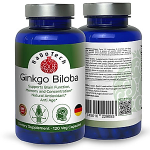 RaDoTech Ginkgo Biloba Support Brain Function, Supplements for Memory and Focus, Natural Antioxidant-Rich, Promotes Overall Health, 120 Vegetarian Capsules, GMP