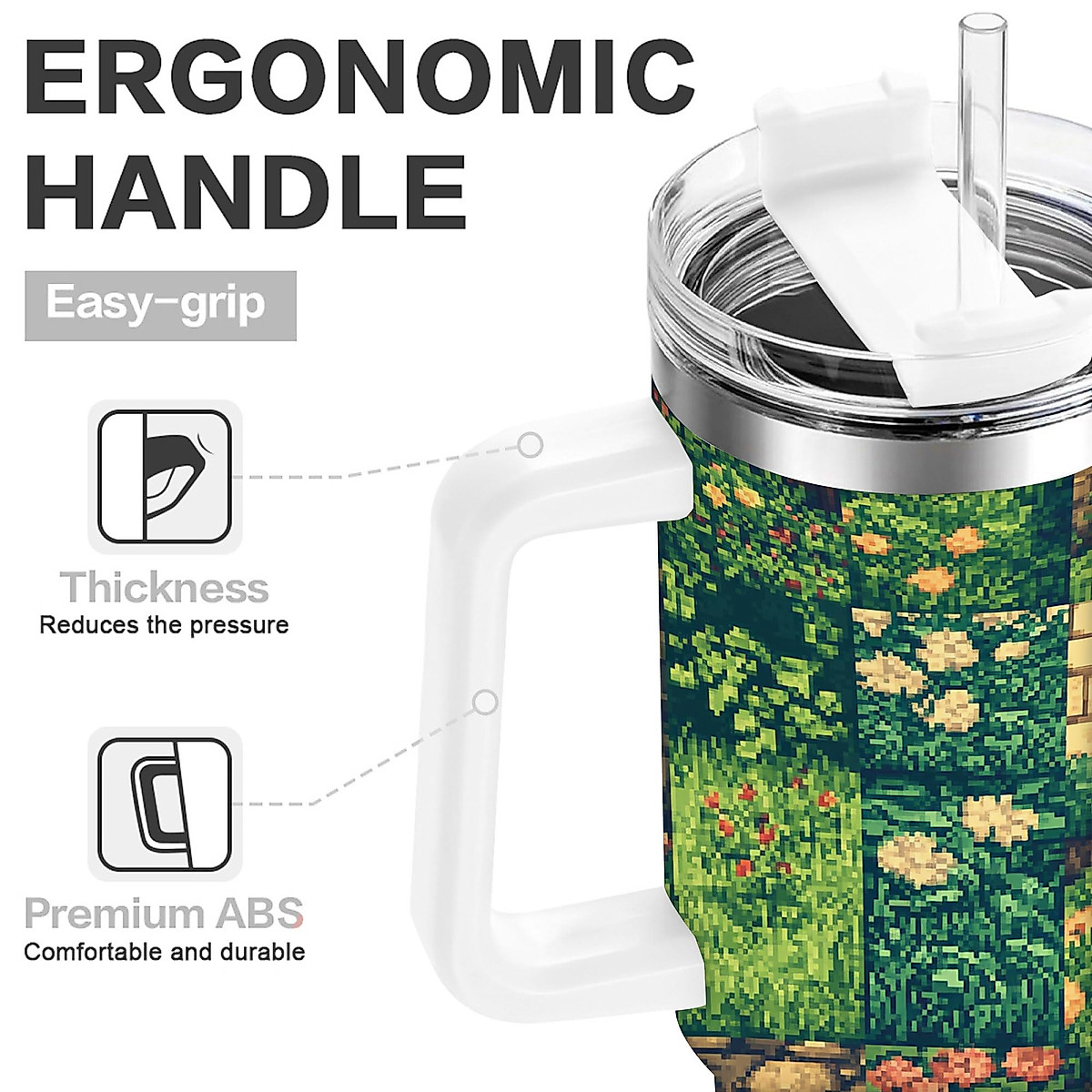 FOCIUZTA 40oz Pixel Art Nature Scenery Tumbler with lid, Travel Coffee Cup, Ideal for Easter, Gaming Enthusiast, Mother Day, and birthday gifts