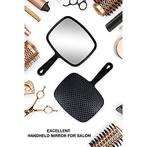 MIRRORNOVA Hand Mirror, Barber Hairdressing Handheld Mirror with Handle for Salon, Square, Black, Medium