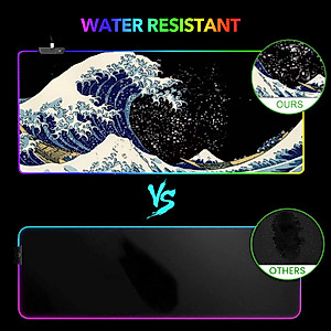 RGB Gaming Mouse Pad Large, AIMSA Keyboard Led Mousepad Extended 35.4 x 15.8 inch Non-Slip Rubber Base with 14 Lighting Modes, Big Desk Mat Waterproof, Big Waves
