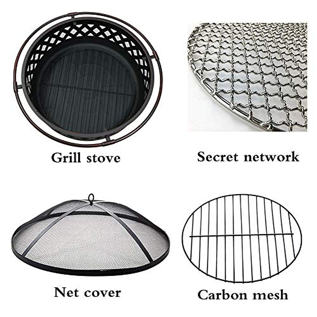 LEAYAN Garden Fire Pit Grill Bowl Grill Barbecue Rack Fire Pit with Grill Shelf, Outdoor Metal Brazier Star Moon Shape Garden Patio Heater Camping Bowl with Grill, Mesh Lid, Grate, Grid