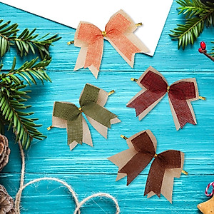 Meseey 12 Pcs Fall Burlap Ribbon Bows 4 Inch Burgundy/Orange/Sage/Brown Fall Bow for Holiday Fall Wreath DIY Crafts Home Decoration (Fall)