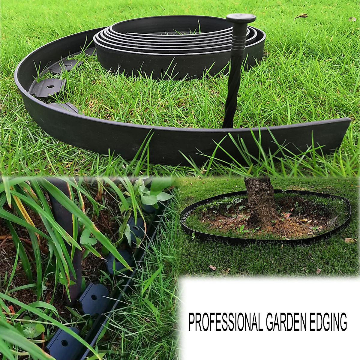 Landscape Edging,20ft Plastic No Dig Garden Edging with 20 Stakes,2 Inch Tall Lawn Edging for Lawn,Yard,Flower Gardens Edging Border (Black-20FT)