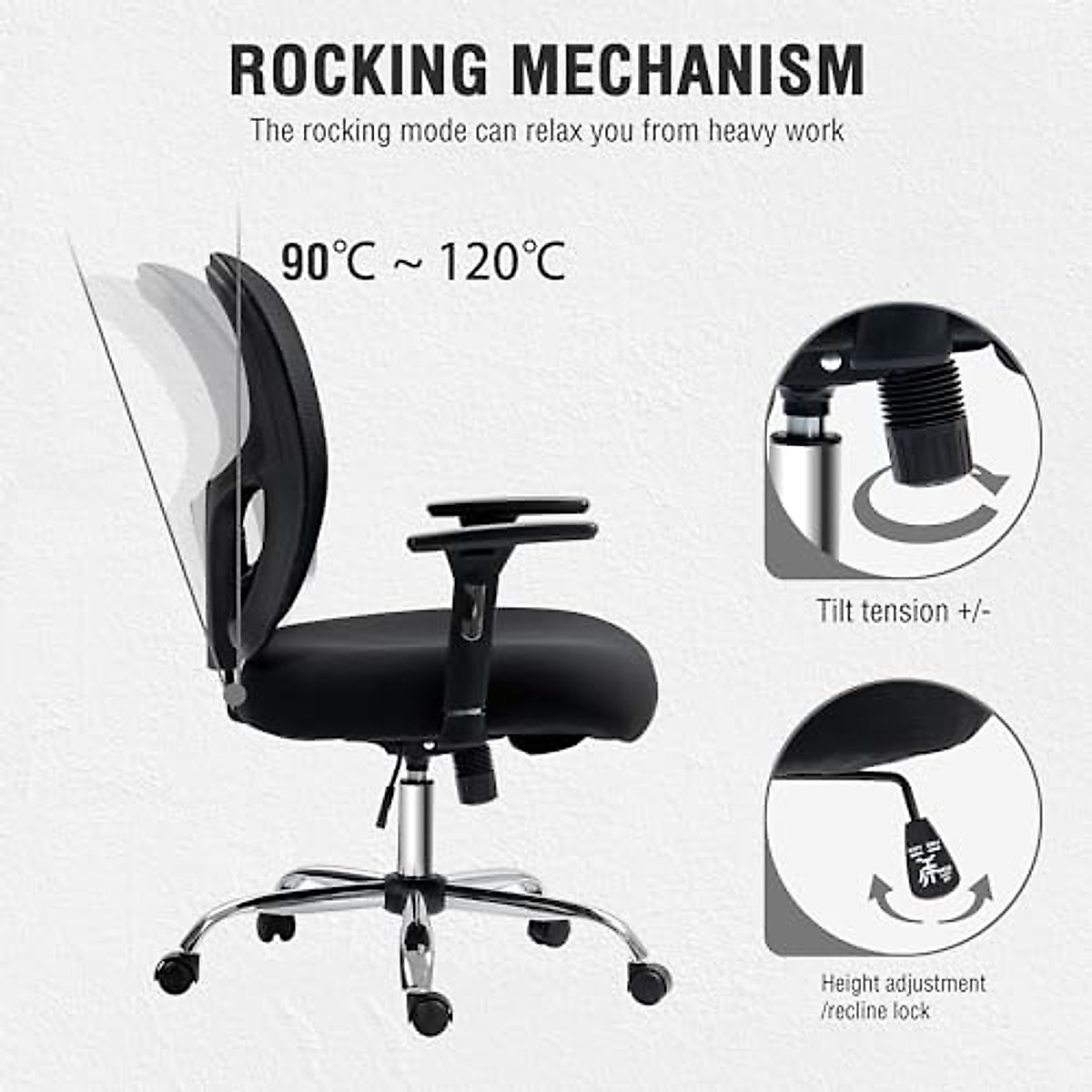 Big and Tall Office Chair 600lbs, Ergonomic Computer Desk Chair for Heavy People with 4D Adjustable Armrest and Lumbar Support, Heavy Duty Metal Base Mesh Chair with Wide Seat for Home Office