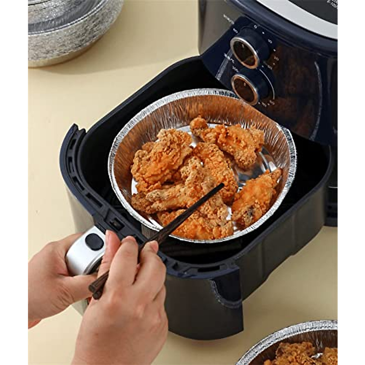 Disposable Aluminum Foil Baking Tray, Aluminum Foil Tray Container, Food Grade Aluminum Foil Pie Case, Round Aluminum Foil Tray 8 inch for Baking, Steaming, Cooking, Storage, Freezing,7in