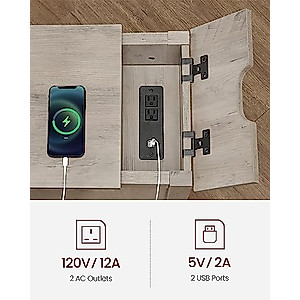 VASAGLE Side Table with Storage, End Table with USB Ports and Outlets, Nightstand with Charging Station, Drawer, Storage Cabinet, Magazine Rack, for Living Room, Bedroom, Greige