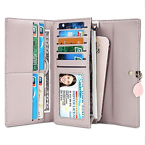 YALUXE Wallet for Women RFID Blocking Genuine Leather Leaf Pendant Snap Card Holder Organizer Zipper Coin Purse