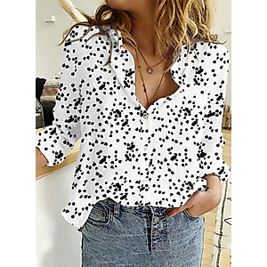 Dokotoo Womens Work Business Chiffon Button Down Blouses and Tops Loose Fit Dressy Alicia Floral Print V Neck Long Sleeve Shirts for Women Office Boho Top Trendy White Large