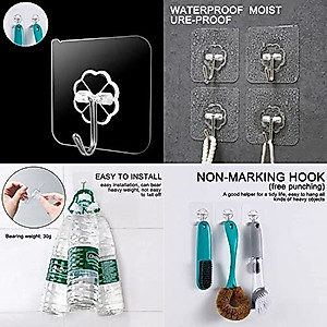 Wall Adhesive Hooks, Wall Hooks for Hanging, Heavy Duty Hooks Adhesive Wall Hooks, Self Adhesive Hooks , Clear Hooks -22lbs, Bathroom Hooks for Wall,Kitchen Cabinet Hooks, Utility Hooks (30 Pieces)