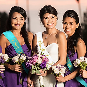 SKJIAYEE 7pcs Bachelorette Party Bride Sashes Set- White Gold Letters Bride to be Sash and Team Bride Sashes for Bachelorette Party Decorations-Bridal Shower Party Favors Gift (White+Teal)