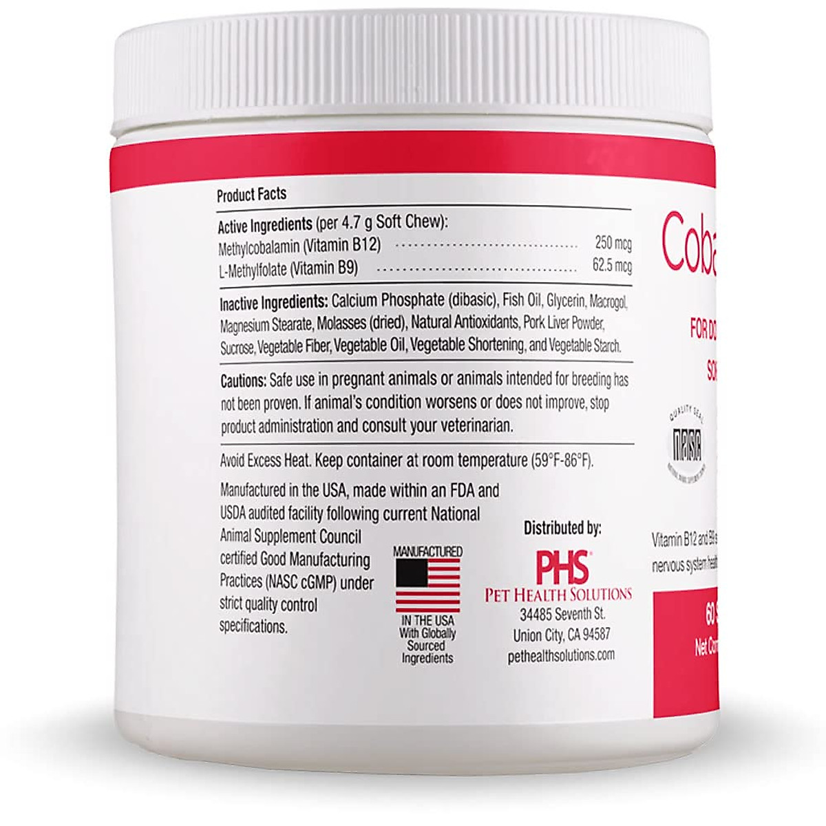 CobalaVet Vitamin B12 & B9 for Small Dogs & Cats - Supports The Nervous System, Brain Function, Immune Defenses & Cell Growth - Blood Cell Formation - Metabolic Pathway - 60 Soft Chews