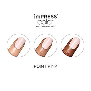 KISS imPRESS Color Press-On Manicure, Gel Nail Kit, PureFit Technology, Short Length, “Point Pink”, Polish-Free Solid Color Mani, Includes Prep Pad, Mini File, Cuticle Stick, and 30 Fake Nails