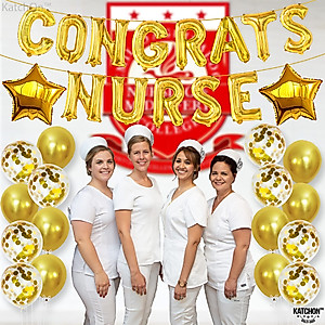 Katchon, Congrats Nurse Balloons Banner Set - 16 Inch, Pack Of 35 | Nurse Party Decorations, Nursing Graduation Decorations | Congratulations Nurse Balloons for Nurse Graduation Party Decorations