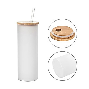 PYD Life Sublimation Blanks Glass Tumbler Skinny Straight Frosted 17 OZ with Bamboo Lid and Glass Straw Jar Tumbler Cups Mugs for Iced Coffee,Juice,Soda,Drinks 6 Pack