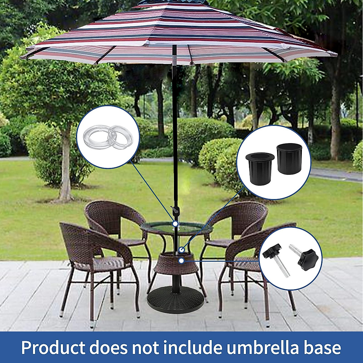 AQEENURA 8 Pieces Patio Umbrella Replacement Parts Kit Patio Table Umbrella Hole Ring Plug Cover and Cap Umbrella Stand Base Screw Umbrella Pole Cap (8PCS)
