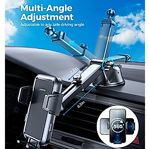 ADIUPUL Car Phone Holder Mount, Phone Mounts for Car 3 in 1 Universal Car Mount, Easy Clamp Hands Free Universal Fit for Dashboard Windshield Vent iPhone Samsung and More Phones