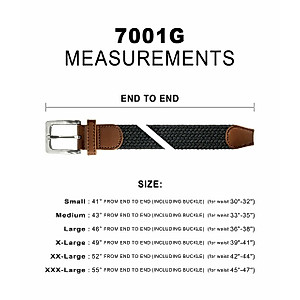 Braided Elastic Stretch Belt Casual Weave Canvas Fabric Woven Belt 1-3/8" Wide, 2 Count (Black/Blue/Navy- Black/Gray/White, L)