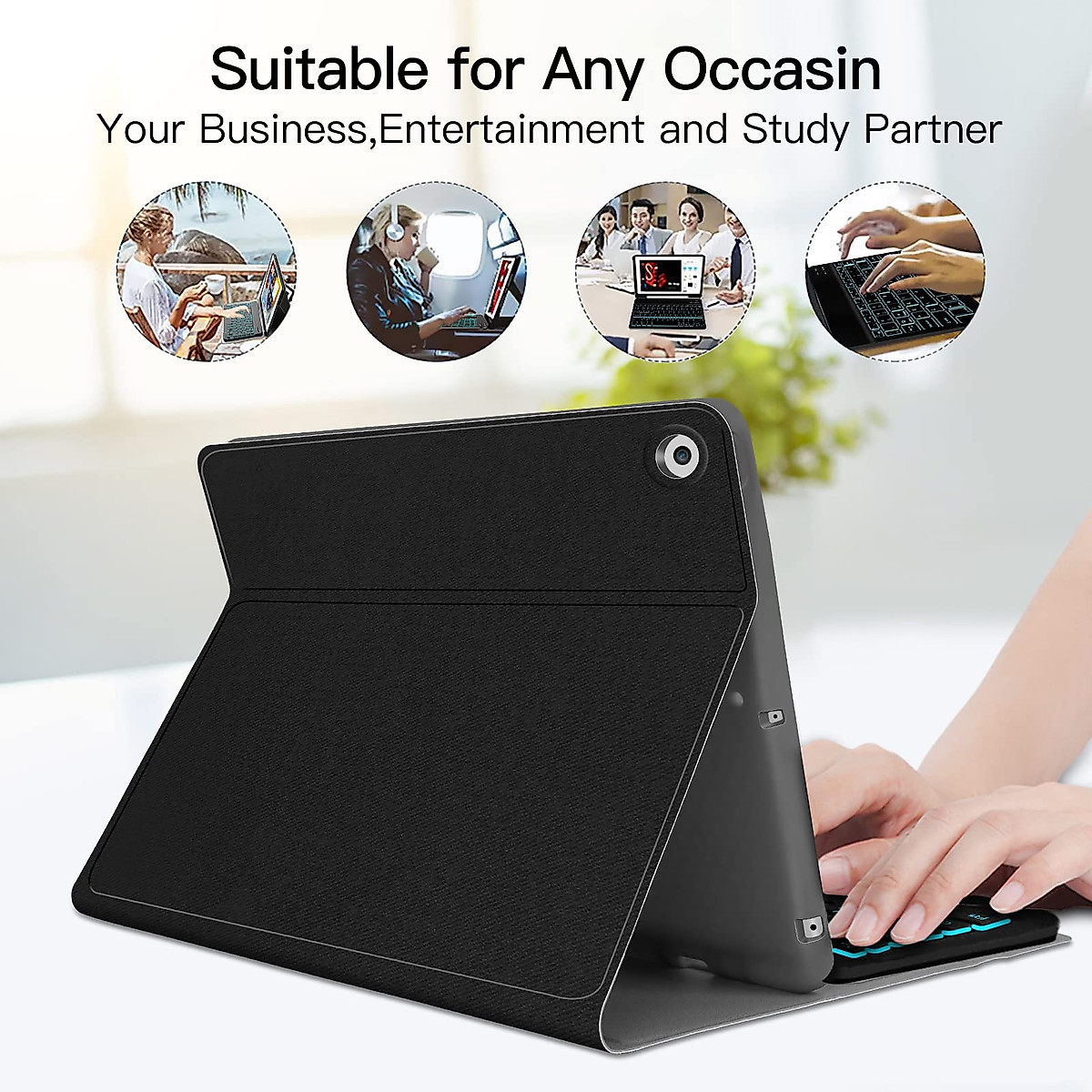JUQITECH Backlit Keyboard Case with Stylus Pen for iPad 9th/8th/7th Gen 10.2inch - Active Pencil with Palm Rejection, Wireless Bluetooth Magnetic Keyboard for iPad 10.2" Cover Case with Pencil Holder