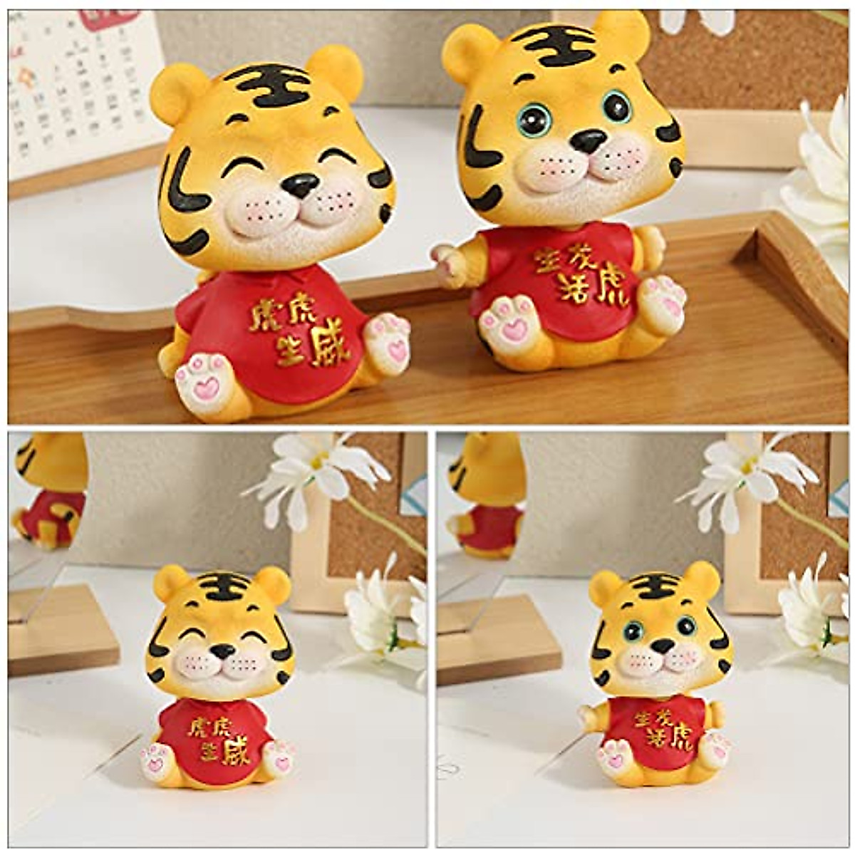 TOYANDONA Mini Toys 2pcs Bobblehead Tiger Figure Dancing Shaking Head Toys Animal Swinging Car Dashboard Decoration for Home Kitchen Office Decor Rearview Mirror Plants Decor