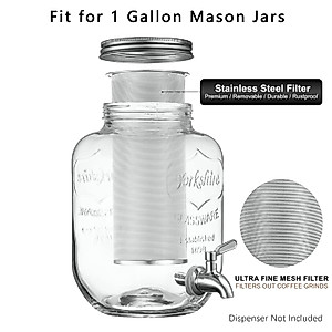 Cold Brew Coffee Filter for 1 Gallon Mason Jars, Made with Stainless Steel, Fine Mesh Filter for Large Batch Cold Brewing, 1 Gallon Mason Jar Filter Crafted to Make Iced Coffee & Tea and Sun