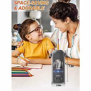AFMAT Electric Pencil Sharpener for Colored Pencils 7-11.5mm, Fully Automatic Robot Pencil Sharpener, Auto in & Out, Rechargeable Hands-Free Pencil Sharpeners for Large Pencils, Home, Classroom, Gray