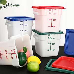 Ziliny 6 Pieces 4 Quart Commercial Food Storage Containers with Lid Translucent Container with 3 Color Lids for Freezer Flour Sugar Baking Bread Restaurant, Square