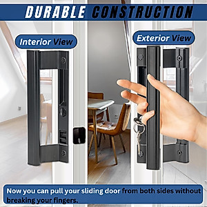 T-HAKEN Sliding Glass Door Replacement with Handles on Both Sides, 6-5/8 Black - Patio Door Handle Set That is 1 in. to 1-1/8 in. Thick Used on Both Left and Right-Handed. (Keyed)