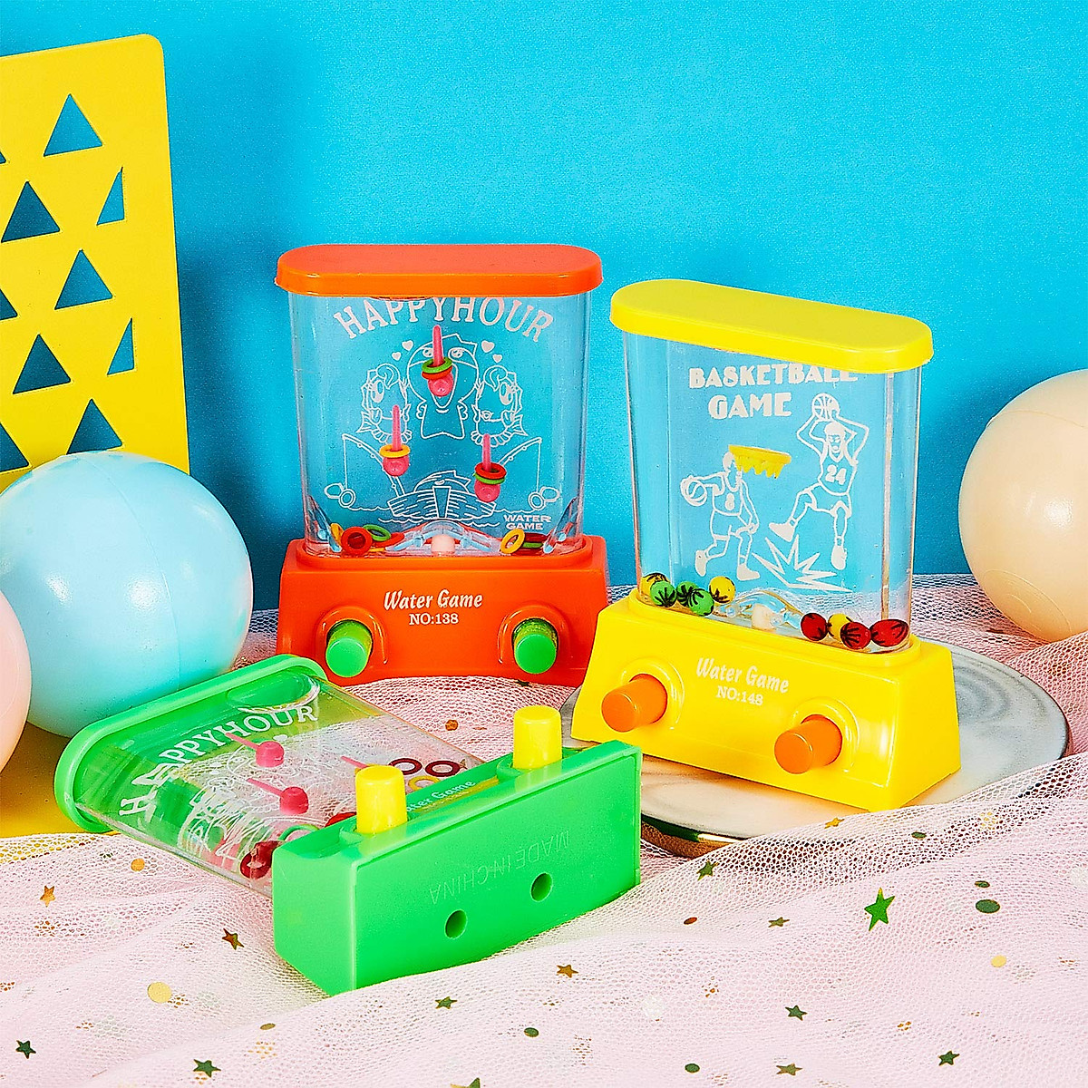 Gejoy 4 Pieces Water Games Handheld Valentines Day Gifts for Kids Mini Waterful Ring Toss Retro Pastime Toys Car Games Christmas Party Favor for Classroom Kids Adults Gifts(Chic Style)