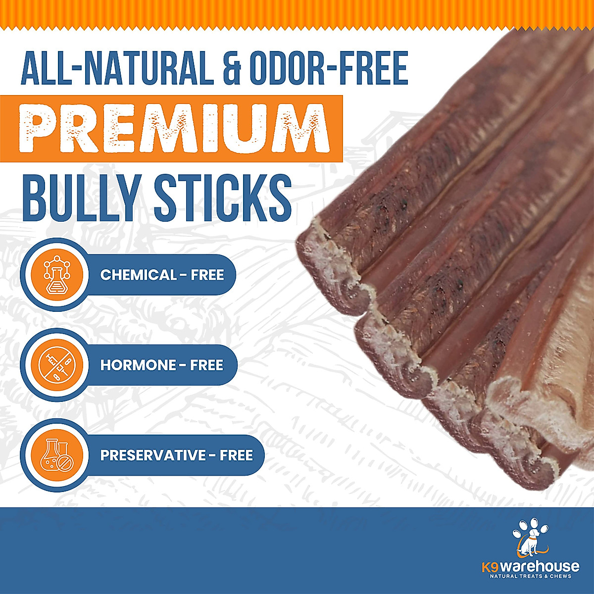 K9warehouse® - Bully Sticks for Small Dogs & Puppies - (6 inch, 6 Count) Thin Pizzle Sticks for Teething Relief - Puppy & Dog Chew Treats for Medium Dogs - 100% Natural & Safe Bully Stick