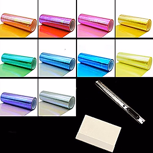 LED LIGHT 12 by 48 inches Self Adhesive Shiny Chameleon Headlights Tail Lights Fog Lights Films,Film Sheet Sticker,Tint Vinyl Film with Gift Knife and Hand Tool (Golden)