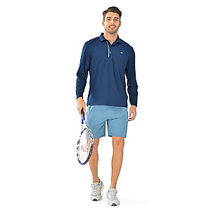 ALLZERO Men's Polo Shirt Quick Dry Long and Short Sleeve Activewear Shirts Performance Athletic Tennis Golf Collar Shirts DARKBLUE XL