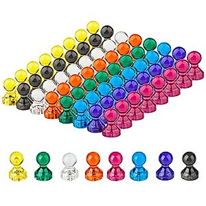 Push Pin Magnets, Refrigerator Magnets, 8 Assorted Colors 64 Bulk Pack Magnetic Push Pins for Home, School, Classroom and Office, Use for Fridge Calendar Map Whiteboard Magnets