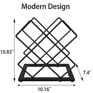 KOKSTOP Countertop Wine Rack, 6 Bottles Wine Storage Capacity, Modern Corner Metal Wine Bottle Holder for Bar, Cabinet, Pantry, Tabletop Wine Racks for Cup and Water Bottle – Black