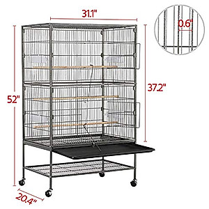 Yaheetech 52-inch Wrought Steel Standing Large Flight King Bird Cage for Cockatiels African Grey Quaker Amazon Sun Parakeets Green Cheek Conures Pigeons Parrot Bird Cage Birdcage with Stand