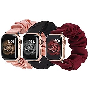 TOYOUTHS 3 PCS Compatible with Apple Watch Band Scrunchies 49/45/44/42mm Cloth Soft Pattern Printed Fabric Wristband Bracelet Women IWatch Elastic Scrunchy Bands Series SE 9 8 7 6 5 4 3 2 1 Ultra 1/2