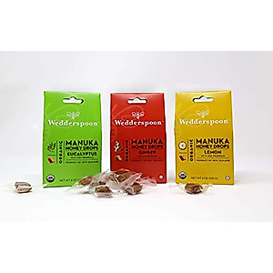 Wedderspoon Organic Manuka Honey Drops, Eucalyptus & Bee Propolis, 20 Count (4oz) (Pack of 1)| Genuine New Zealand Honey | Perfect Remedy For Dry Throats