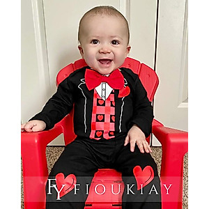 fioukiay 0-3 Months Baby Boy Valentine's Day Outfits Infant Boys Valentines Clothes (Black Red Heart, 0-3 Months)