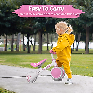 allobebe Baby Balance Bike, Cute Toddler Bikes 12-36 Months Gifts for 1 Year Old Girl Bike to Train Baby from Standing to Running with Adjustable Seat Silent & Soft 3 Wheels