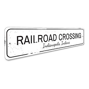 Railroad Crossing Sign, City State Train Sign, Train Station Decor, Custom Man Cave Aluminum Sign - 4" x 18"