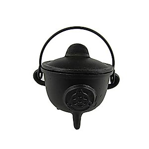 CircuitOffice Cast Iron Cauldron, for Smudging, Cone Incense, Granular Incense, Charcoal Incense, Rituals, Altars, Wicca, Pagan, Decorations or Gifts (4.5" Diameter Triquetra with Lid)