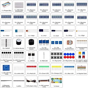 Keywishbot Electronic Component Base Fun Kit Bundle with Breadboard Cable Resistor,Capacitor,LED,Potentiometer Development Board,MEGA2560,for Arduino, Raspberry Pi