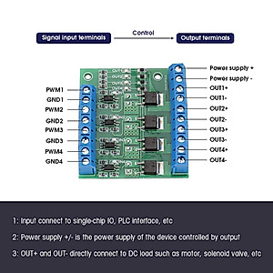 MOS FET PWM 3-20V to 3.7-27VDC 10A 4-Channel Driver Module PLC Amplifier Circuit Board