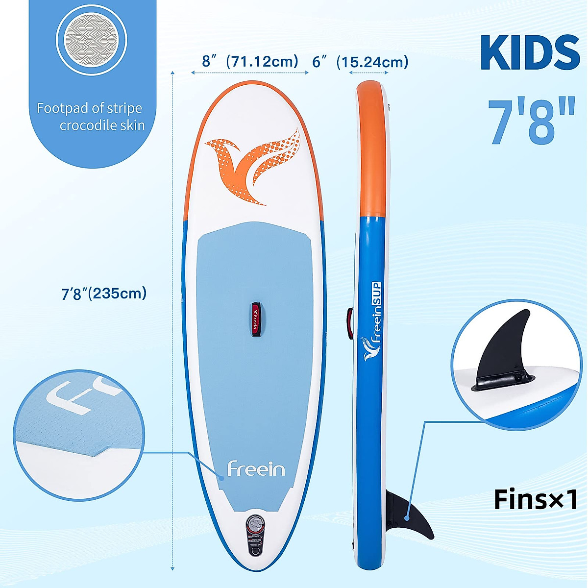 Freein Kids Sup Inflatable Stand Up Paddle Board 7'8" Long ISUP with Pump and Adapter