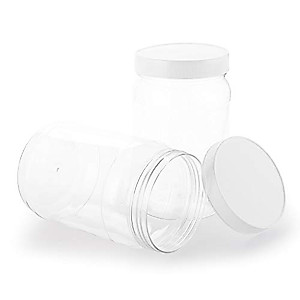 Fasmov 9 Pack 32 Oz Plastic Jars with Lids, Wide Mouth Clear Empty Plastic Storage Containers for Crafts, Dry Food, Peanut Butter, Honey and Jam Storage
