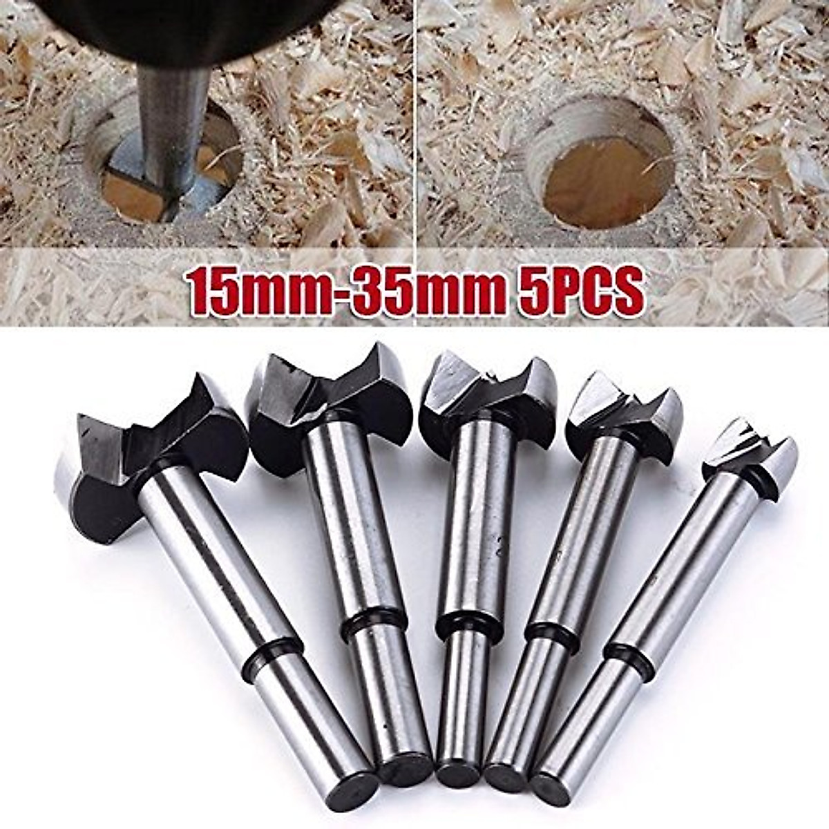 Eagles 5pcs Forstner Drill Bit - 15-35mm Carbon High Speed Steel Woodworking Drill Punching Bit Wood Slabs Flat Wing Drilling Hole Hinge