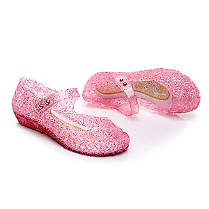 OMGard Jelly Shoes for Toddler Girls, Snow Queen Princess Birthday Sandals for Little Girls, Pink Glitter Sandals Size 9, Frozen Inspired Party Cosplay Costumes Dress Flats
