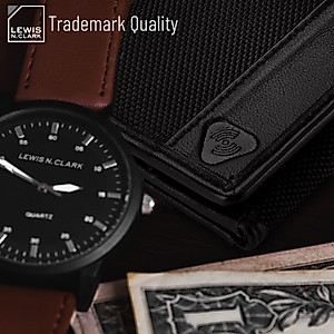 Lewis N. Clark Ballistic Nylon RFID Wallets for Women + Men, Travel Accessories 6 Credit Card Slot ID Sleeve, Trifold Wallet, Black